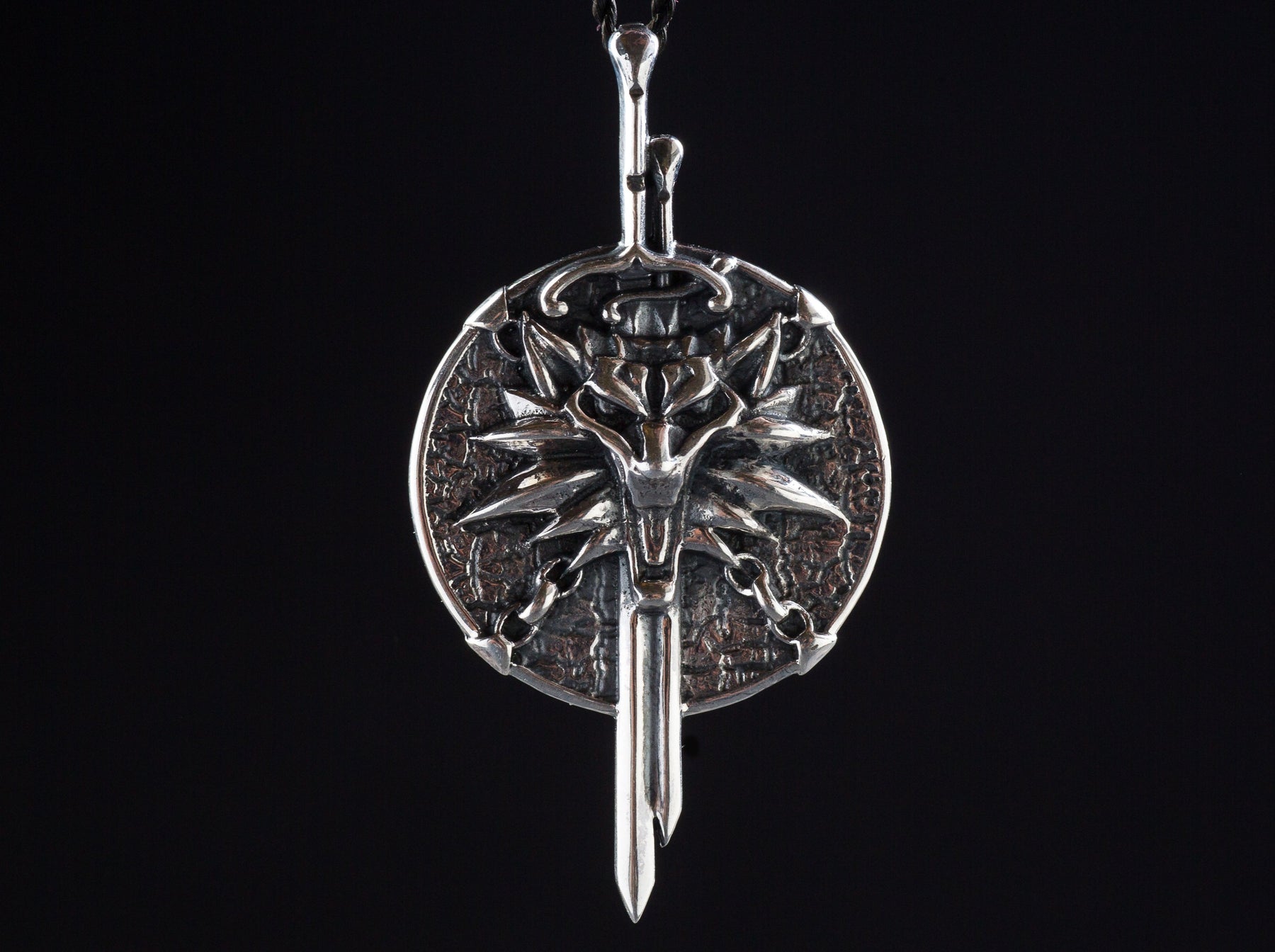 Silver Handmade Witcher Wolf Head with Swords Pendant | GameFanCraft ...
