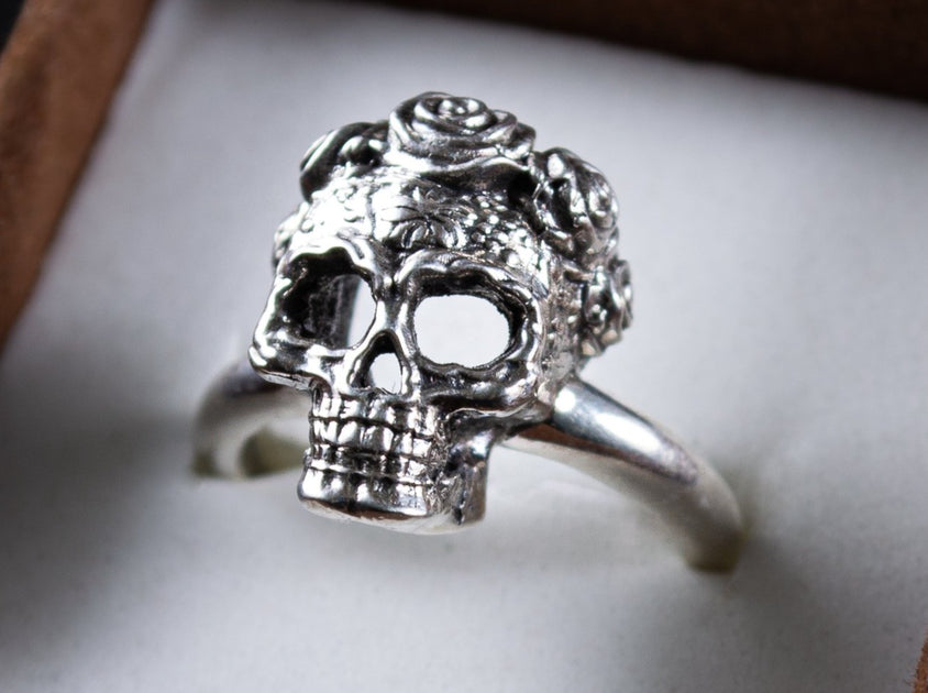 Silver Handmade Halloween Floral Mexican Skull Ring | GameFanCraft ...